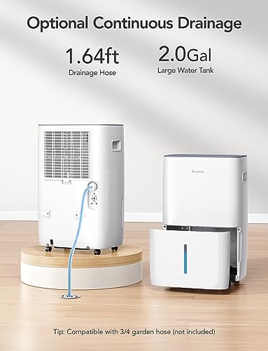 Govee Life Smart Dehumidifier for Basement 4,500 Sq.Ft, 50 to 109 Pint Auto Humidity Control Dehumidifier, Drain Hose, 2.0Gal Bucket, Energy Star Most Efficient 2023, WiFi Dehumidifiers for Large Room