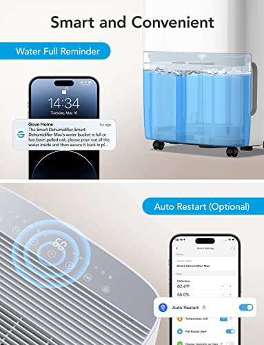 Govee Life Smart Dehumidifier for Basement 4,500 Sq.Ft, 50 to 109 Pint Auto Humidity Control Dehumidifier, Drain Hose, 2.0Gal Bucket, Energy Star Most Efficient 2023, WiFi Dehumidifiers for Large Room