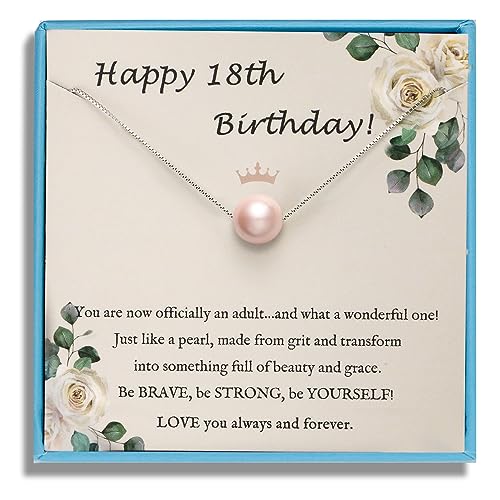 Sereney 18th Birthday Gifts for Girls S925 Sterling Silver Pink Pearl Necklace as Gifts for 18 Year Old Girl,Adujustable Length 18 Birthday Gifts for Girls Trendy 2023