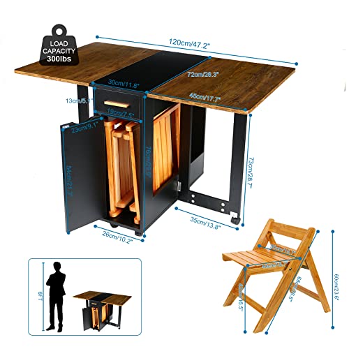 HSSZXFR Folding Dining Table with 2 Chairs, Space Saving Dining Table Folding Dining Table with Storage Drawer Drop Leaf Table Extension Dinner Table for Kitchen,Dining/Living Room,Office,Patio Party