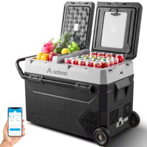 aaobosi 12 volt car refrigerator-portable car fridge freezer dual zone app control,60 quart (57l) -4℉-68℉ electric compressor cooler 12/24v dc and 100-240v ac