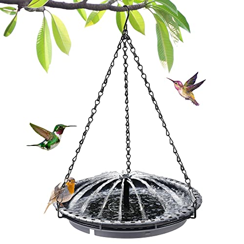 Bird Bath Bowl with Solar Fountain Pump, Solar Powered Water Fountain Combo Set with 4 Water Spray Types for Outdoor Garden Yard Patio Lawn (Hanging Style)