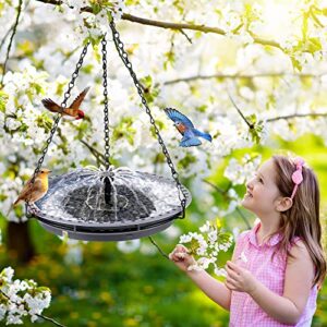 Bird Bath Bowl with Solar Fountain Pump, Solar Powered Water Fountain Combo Set with 4 Water Spray Types for Outdoor Garden Yard Patio Lawn (Hanging Style)