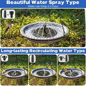 Bird Bath Bowl with Solar Fountain Pump, Solar Powered Water Fountain Combo Set with 4 Water Spray Types for Outdoor Garden Yard Patio Lawn (Hanging Style)