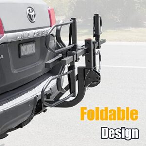 CyclingDeal 2" Hitch Mounted 2 Bike Rack - Max Tire Width up to 5"- Load up to 45 lbs Per Bike - Platform Style Carrier Rack for Fat Bikes - 20"- 29" MTBs & 700C Road Bikes