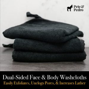 Pete & Pedro Dual-Textured Face & Body Exfoliating & Cleansing Bath & Shower Washcloths | Soft Weave Scrubs Skin & Terry Cloth | Easy Hang Towels, Machine Washable | As Seen on Shark Tank, 3-Pack