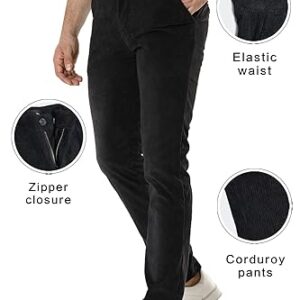 GINGTTO Black Corduroy Pants Men Slim Fit,Flat-Front Casual Pants Business Men Size 36