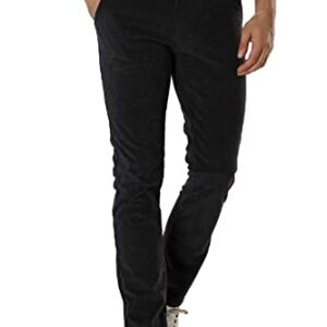 GINGTTO Black Corduroy Pants Men Slim Fit,Flat-Front Casual Pants Business Men Size 36