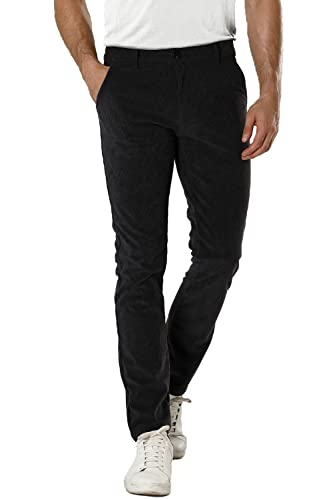 GINGTTO Black Corduroy Pants Men Slim Fit,Flat-Front Casual Pants Business Men Size 36