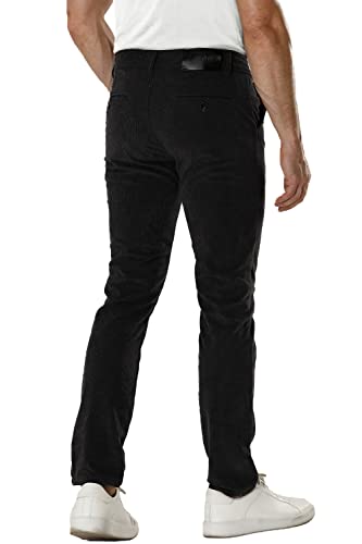 GINGTTO Black Corduroy Pants Men Slim Fit,Flat-Front Casual Pants Business Men Size 36