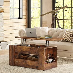 WLIVE Lift Top Coffee Table with Storage,Small Coffee Table with Drawers for Living Room,Hidden Compartment and Open Shelf,Central Table for Reception Room,Rustic Brown