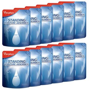 vacplus moisture absorbers 12 pack, standing humidity packs for narrow flat surfaces, effective closet dehumidifier with visible water level for bathrooms, kitchens & bookshelves, fragrance-free