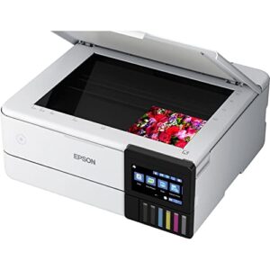 Epson EcoTank Photo ET-8500 Wireless Color All-in-One Supertank Printer, White - Print Scan Copy - 15 ppm, 5760 x 1440 dpi, 4.3" Touchscreen LCD, 30-Sheet ADF, Auto 2-Sided Printing, Ethernet