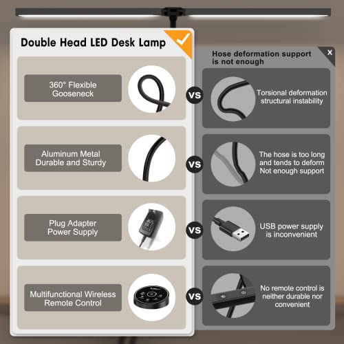 Led Desk Lamp for Office Home - Eye Caring Architect lamp with Clamp,Dual Screen Computer Monitor Gooseneck Smart Light: 24W 5 Color Flexible Adjustable Lighting Table Lamp for Study Drafting