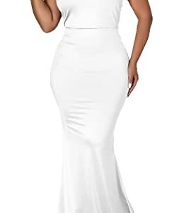 FairyLove Women's Fashion Ruched Bodycon Dress Sleeveless One Shoulder Wrap Satin Belted Cocktail Midi Dresses White