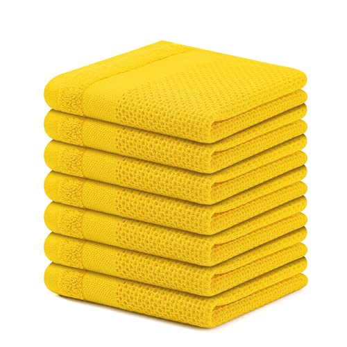 Homaxy 100% Cotton Dish Cloths, Pack of 8-12 x 12 Inches, Waffle Weave Super Soft and Absorbent Dish Towels Quick Drying Dishcloths, Yellow