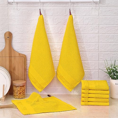 Homaxy 100% Cotton Dish Cloths, Pack of 8-12 x 12 Inches, Waffle Weave Super Soft and Absorbent Dish Towels Quick Drying Dishcloths, Yellow