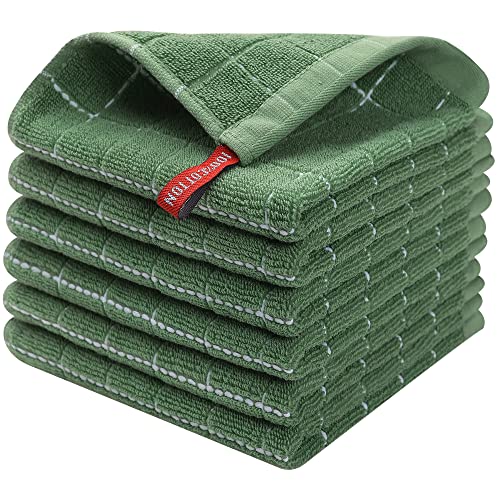 Homaxy 100% Cotton Terry Kitchen Dish Cloths, Ultra Soft and Absorbent Dish Towels for Kitchen, Perfect for Drying and Washing Dishes, 6 Pack, 12 x 12 Inches, Grass Green