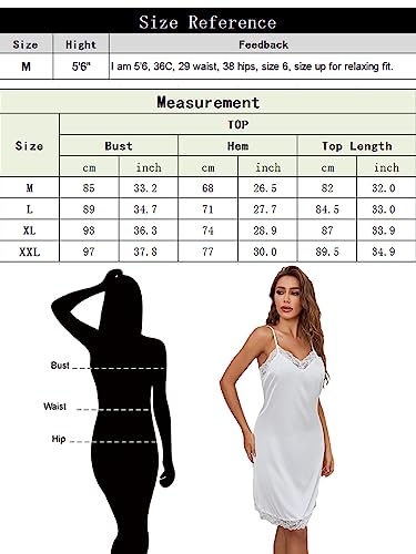 Fenteng Women's Slip Nightgowns Satin Sleepwear Lace Chemises Silky Sleeveless Sleepdress Cami Nightdress Comfy Nightshirt (Black1, XL)