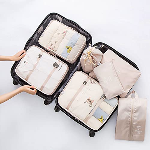 CHENGBAI TOTE 7 Pcs Luggage Packing Cubes Set, Large Capacity Travel Bags, Luggage Organizer Bags in 7 Sizes for Travel Essentials, Packing Organizers, Luggage Storage to Save Space- Beige