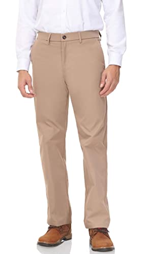 Soojun Men's Classic Fit Wrinkle Resistant Comfort Waist Flex Pant, Khaki, 38Wx30L