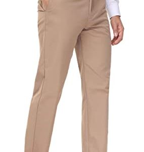 Soojun Men's Classic Fit Wrinkle Resistant Comfort Waist Flex Pant, Khaki, 38Wx30L