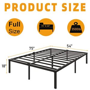 Kilyssa Full Size Bed Frame 18 Inches High, Metal Platform Bed Frames 3500 lbs Heavy Duty Steel Slat Support Easy Assembly Bed Frames Full Noise Free No Box Spring Needed,Black