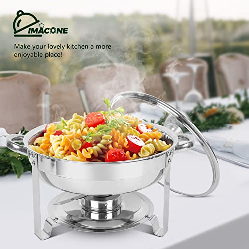 IMACONE Chafing Dish Buffet Set of 2, 5QT Round Stainless Steel Chafer for Catering in Glass Lid, Chafers and Buffet Warmer Sets w/Food & Water Pan, Frame, Fuel Holder for Serving Event Party Holiday