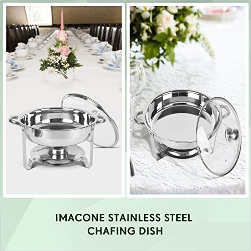 IMACONE Chafing Dish Buffet Set of 2, 5QT Round Stainless Steel Chafer for Catering in Glass Lid, Chafers and Buffet Warmer Sets w/Food & Water Pan, Frame, Fuel Holder for Serving Event Party Holiday