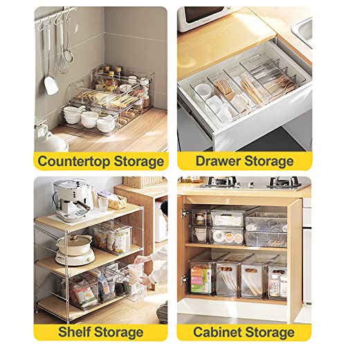 Greenby 4 Pack Refrigerator Organizer Bins with Pull-out Drawer Stackable Clear Fridge Drawer Organizer Fruit Vegetable Storage Containers for Kitchen Pantry Organization (1 Large+1 Tall+2 Small)