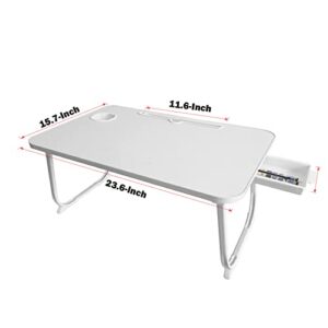 Desk Bed Table Folding Lap Table for Bed Desk with Cup Holder Study Table for Bed Tables for Eating and Laptops Perfect for Home Office Bedroom,White