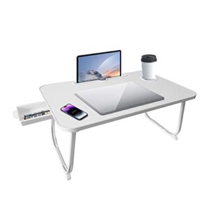 desk bed table folding lap table for bed desk with cup holder study table for bed tables for eating and laptops perfect for home office bedroom,white