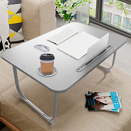 Desk Bed Table Folding Lap Table for Bed Desk with Cup Holder Study Table for Bed Tables for Eating and Laptops Perfect for Home Office Bedroom,White