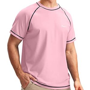 Pudolla Men's Swim Shirts Rash Guard Shirts for Men UPF 50+ Sun Protection T-Shirts Quick Dry Beach Surf Water Shirt Pink XXXXL