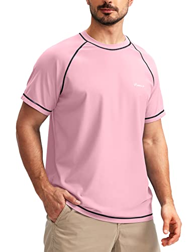 Pudolla Men's Swim Shirts Rash Guard Shirts for Men UPF 50+ Sun Protection T-Shirts Quick Dry Beach Surf Water Shirt Pink XXXXL