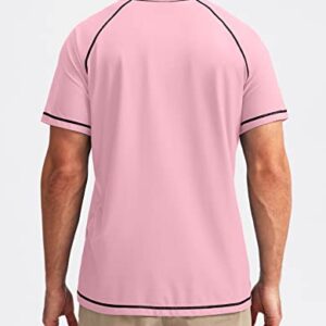 Pudolla Men's Swim Shirts Rash Guard Shirts for Men UPF 50+ Sun Protection T-Shirts Quick Dry Beach Surf Water Shirt Pink XXXXL