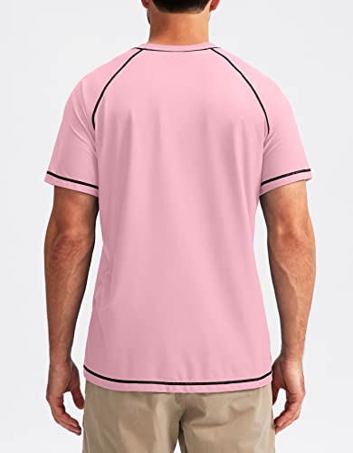 Pudolla Men's Swim Shirts Rash Guard Shirts for Men UPF 50+ Sun Protection T-Shirts Quick Dry Beach Surf Water Shirt Pink XXXXL