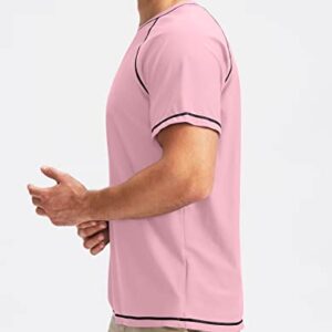 Pudolla Men's Swim Shirts Rash Guard Shirts for Men UPF 50+ Sun Protection T-Shirts Quick Dry Beach Surf Water Shirt Pink XXXXL