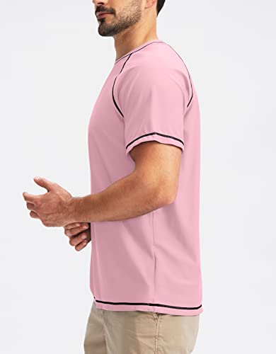 Pudolla Men's Swim Shirts Rash Guard Shirts for Men UPF 50+ Sun Protection T-Shirts Quick Dry Beach Surf Water Shirt Pink XXXXL