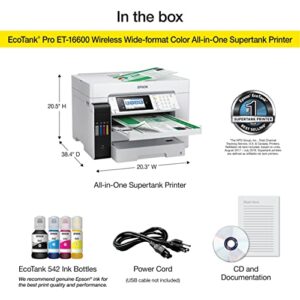 Epson EcoTank Pro ET-16600 Wide-Format All-in-One Supertank Wireless Color Inkjet Printer, White- Print Copy Scan Fax - 4.3" LCD, 25 ppm, 4800 x 1200 dpi, 13 x 19, Auto 2-Sided Printing, 50-Sheet ADF