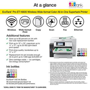 Epson EcoTank Pro ET-16600 Wide-Format All-in-One Supertank Wireless Color Inkjet Printer, White- Print Copy Scan Fax - 4.3" LCD, 25 ppm, 4800 x 1200 dpi, 13 x 19, Auto 2-Sided Printing, 50-Sheet ADF