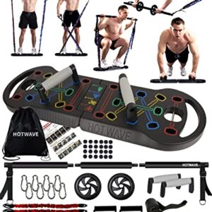 HOTWAVE Ultimate Portable Home Gym with 16 Fitness Accessories,20 in 1 Push Up Board,Resistance Bands with Ab Roller Wheel,Full Body Workout Equipment at Home for Man and Woman