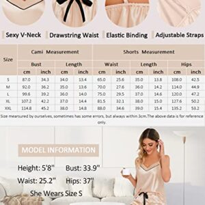 SWOMOG Silk Cami Pajamas Set Women Satin Pjs Camisole Loungewear Soft Lingerie Set Champagne