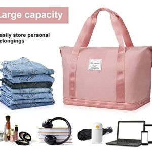 Large Capacity Folding Travel Bag, Expandable Portable Waterproof Travel Duffel Bags, Lightweight Weekender Overnight Carry on Bag for Travel Sports Gym, B Pink