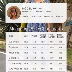 Maggeer 2023 Womens Casual Summer Dresses Short Sleeve Cute V Neck Ruffle Boho A Line High Low Flowy Swing Beach Modest Floral Maxi Dress with Pockets Dusty Blue XL