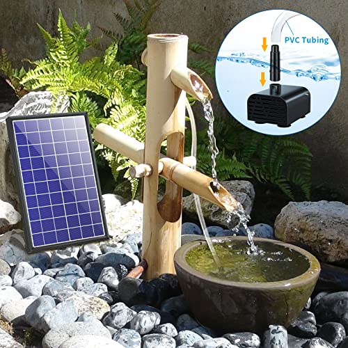 POPOSOAP Solar Fountain Pump Built-in 3000mAh Battery, 7W Solar Bird Bath Fountain Pump with 16.64Ft Cable, 10 Nozzles & PVC Tubing, Solar Pond Pump for Bird Bath Garden Fish Tank Pond Water Feature