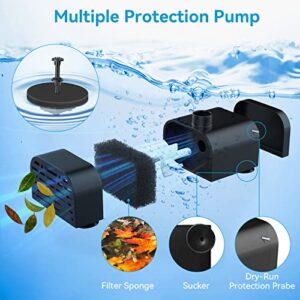 POPOSOAP Solar Fountain Pump Built-in 3000mAh Battery, 7W Solar Bird Bath Fountain Pump with 16.64Ft Cable, 10 Nozzles & PVC Tubing, Solar Pond Pump for Bird Bath Garden Fish Tank Pond Water Feature