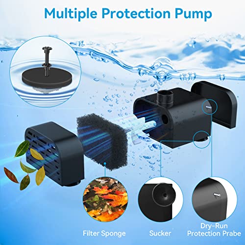 POPOSOAP Solar Fountain Pump Built-in 3000mAh Battery, 7W Solar Bird Bath Fountain Pump with 16.64Ft Cable, 10 Nozzles & PVC Tubing, Solar Pond Pump for Bird Bath Garden Fish Tank Pond Water Feature