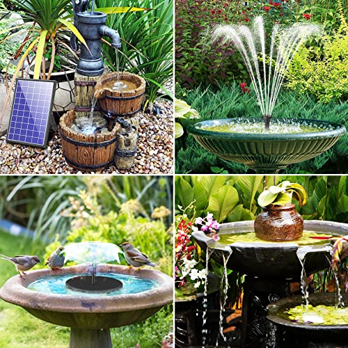 POPOSOAP Solar Fountain Pump Built-in 3000mAh Battery, 7W Solar Bird Bath Fountain Pump with 16.64Ft Cable, 10 Nozzles & PVC Tubing, Solar Pond Pump for Bird Bath Garden Fish Tank Pond Water Feature