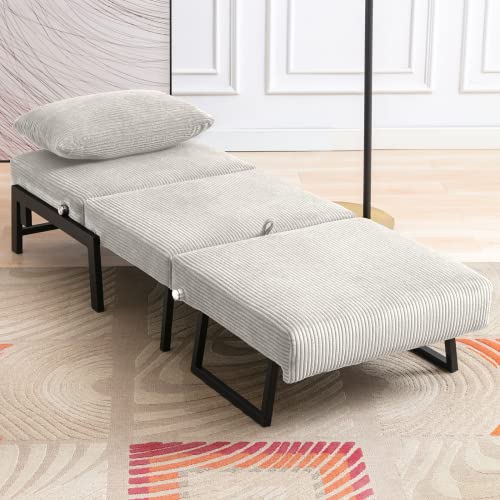 BALUS Sofa Bed, 2 in 1 Multi Function Folding Chair Sleeper Bed, Modern Convertible Chair Bed with Adjustable Backrest, Memory Foam Couch Bed Guest Bed for Small Room Apartment, Beige